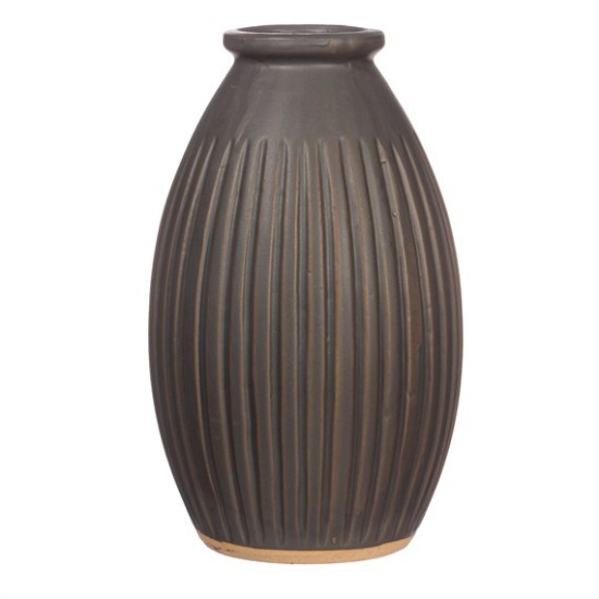 Grooved Vase Black 22cm | Flower Vases